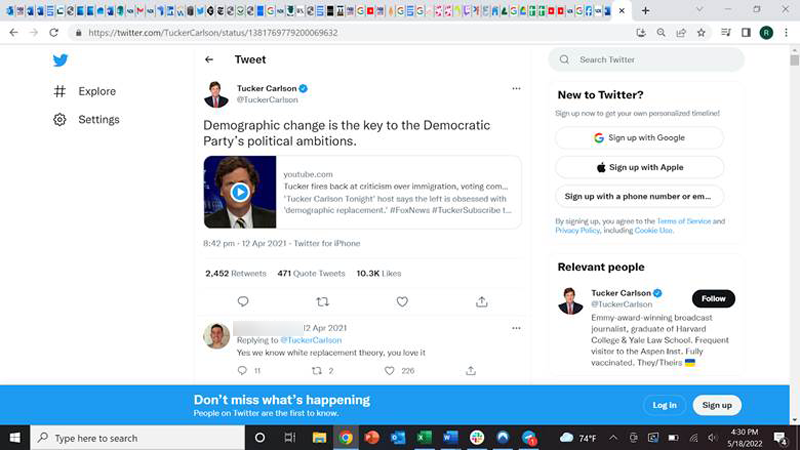 Deplatform Tucker Carlson and the "Great Replacement" Theory | Texoma ADL